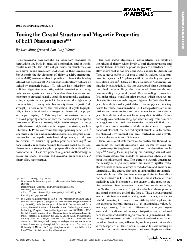 (PDF) Tuning the Crystal Structure and Magnetic Properties of FePt ...