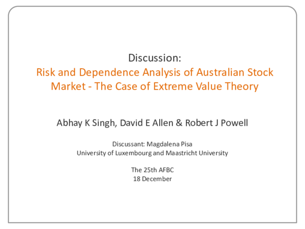 (PDF) Risk and Dependence Analysis of Australian Stock Market - The ...