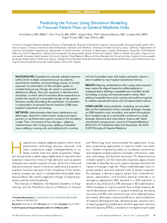 (PDF) Predicting the Future: Using Simulation Modeling to Forecast Patient Flow on General ...