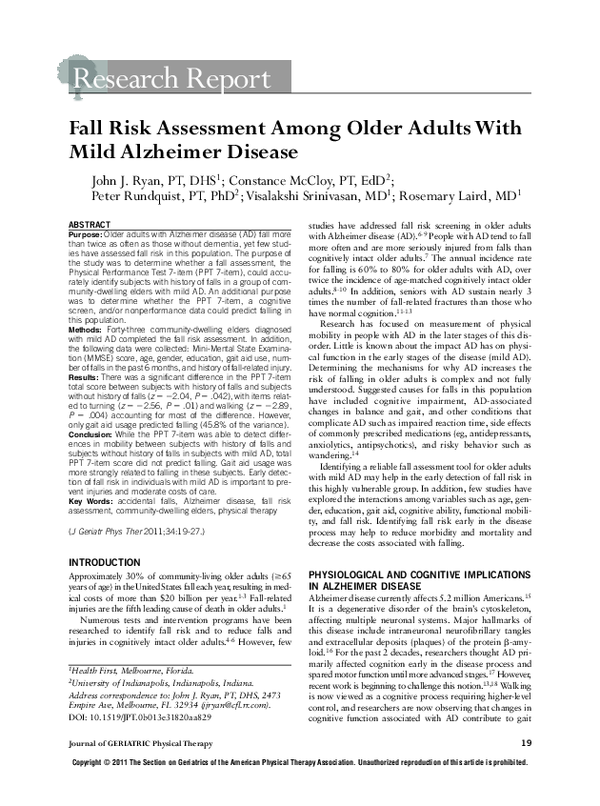 (PDF) Assessing Fall Risk in Older Adults with Mild Alzheimer's