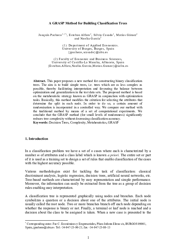 (PDF) A GRASP method for building classification trees