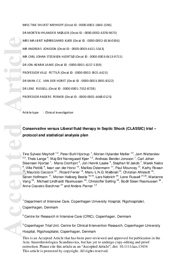 (PDF) Conservative vs liberal fluid therapy in septic shock (CLASSIC ...