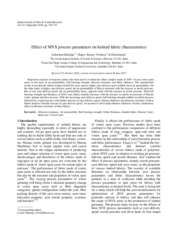 (PDF) Effect of MVS Process Parameters on Knitted Fabric Characteristics