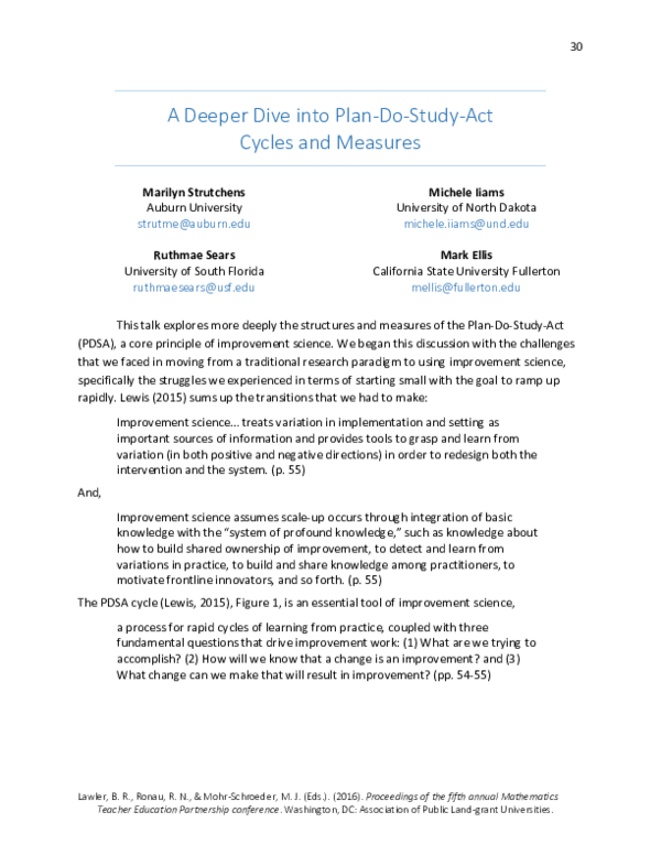 (PDF) A Deeper Dive into Plan-Do-Study-Act Cycles and Measures