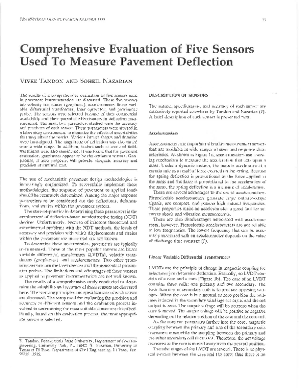 Pdf Comprehensive Evaluation Of Five Sensors Used To Measure Pavement Deflection