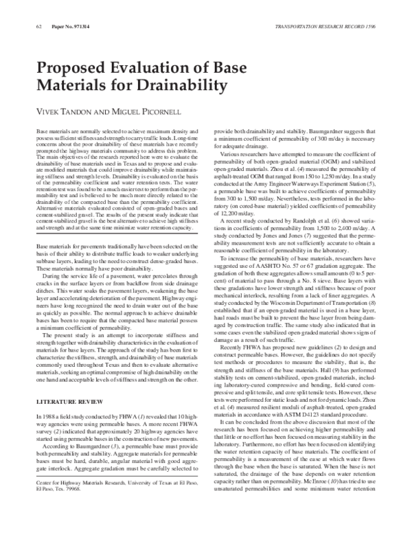 (PDF) Proposed Evaluation of Base Materials for Drainability