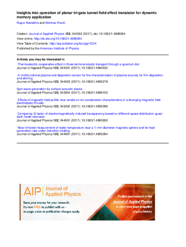 (PDF) Insights into operation of planar tri-gate tunnel field effect ...