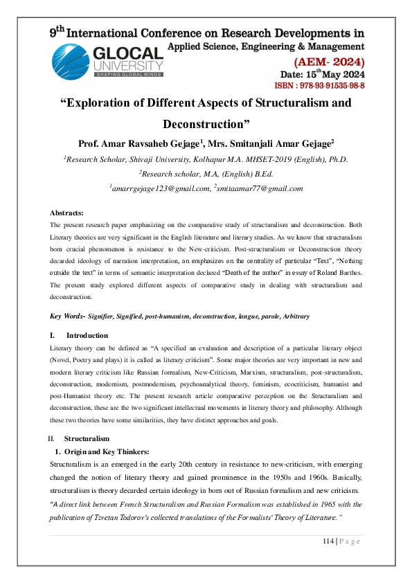 (PDF) "Exploration of Different Aspects of Structuralism and Deconstruction"