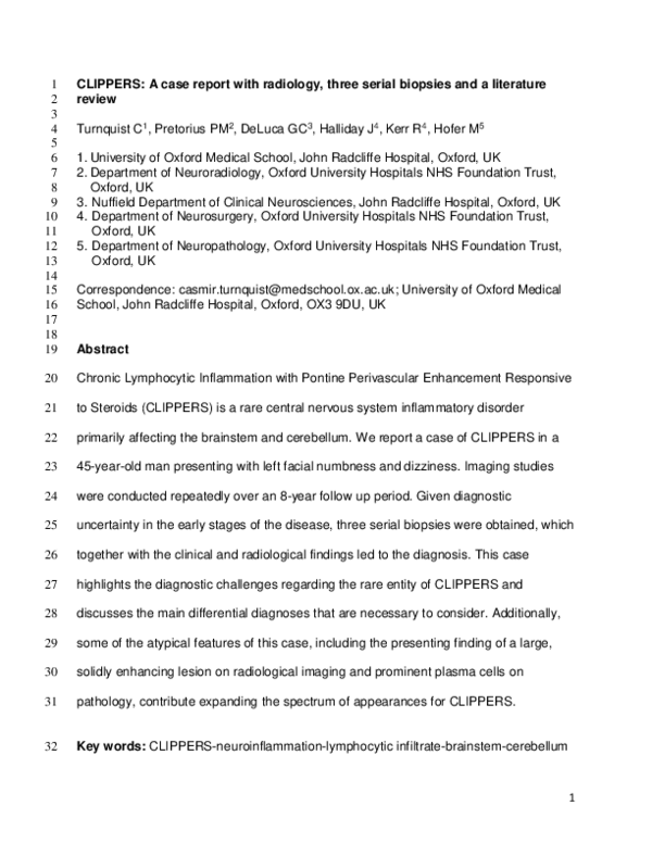 (PDF) CLIPPERS: A case report with radiology, three serial biopsies and ...