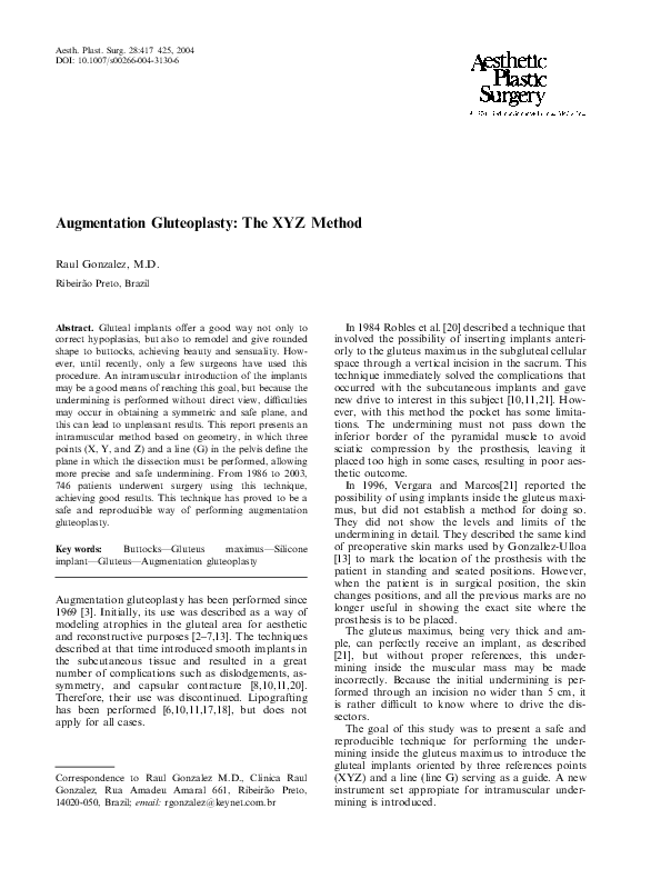 (PDF) Intramuscular Augmentation Gluteoplasty: The XYZ Method