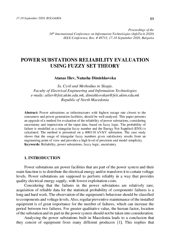 (PDF) Power Substations Reliability Evaluation Using Fuzzy Set Theory
