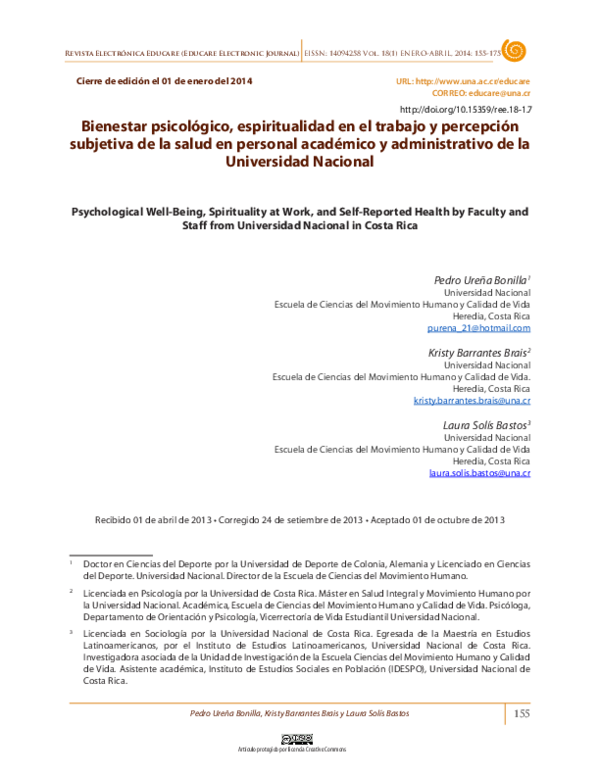 (PDF) Bienestar psicológico, espiritualidad en el trabajo y percepción subjetiva de la salud en ...