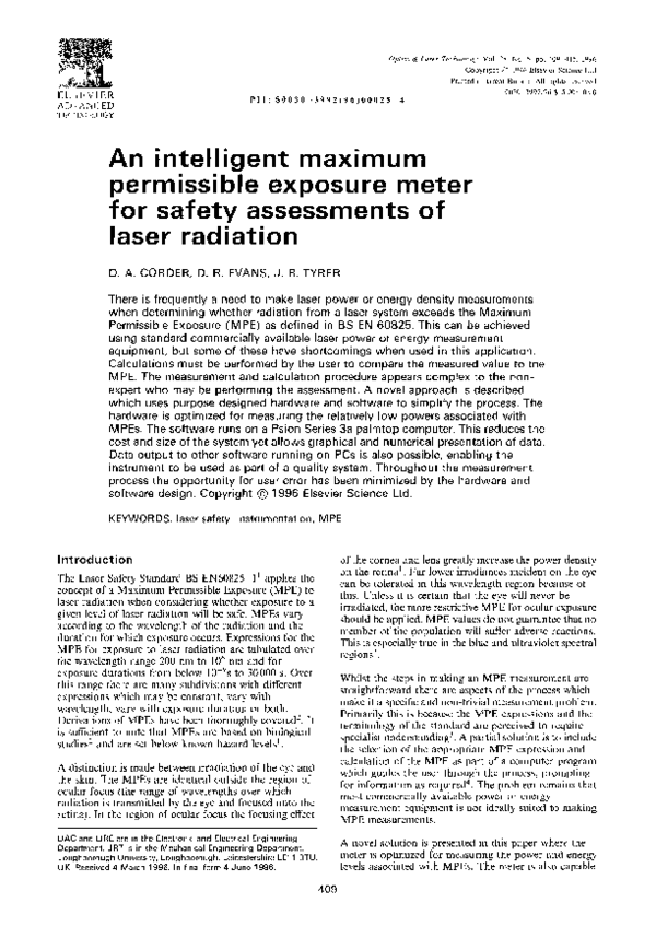 (PDF) An intelligent maximum permissible exposure meter for safety ...