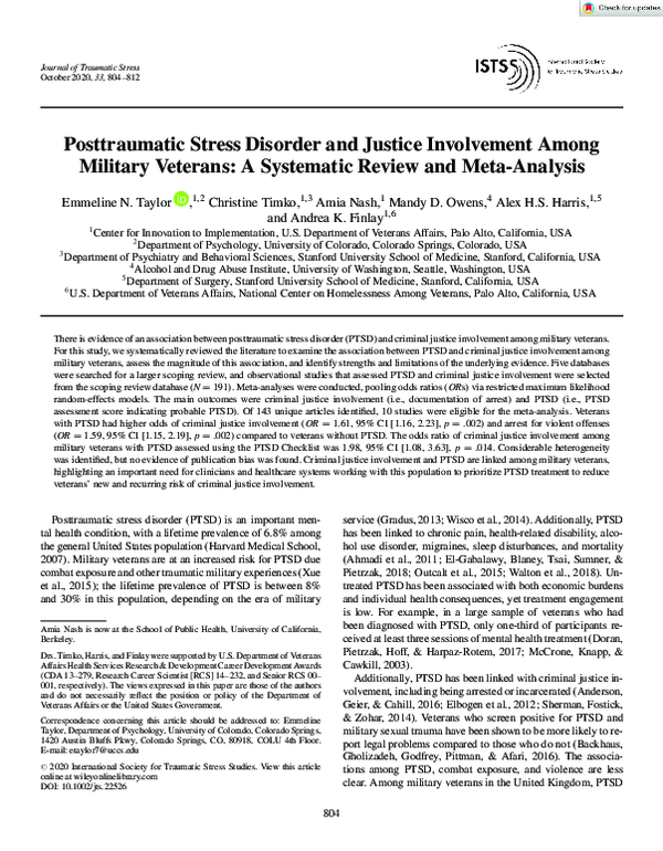 (PDF) Posttraumatic stress disorder and justice involvement among military veterans: A ...