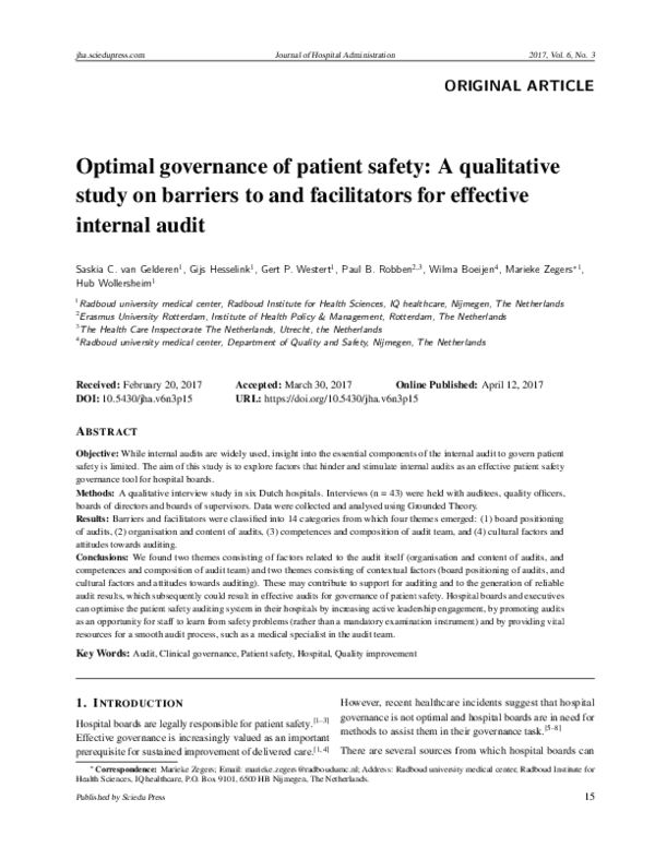 (PDF) Optimal governance of patient safety: A qualitative study on barriers to and facilitators ...