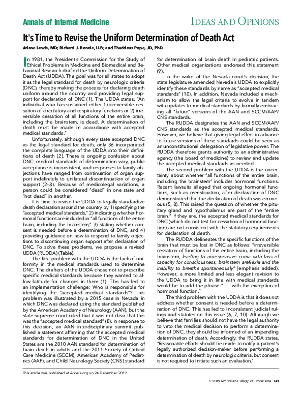 (PDF) It's Time to Revise the Uniform Determination of Death Act