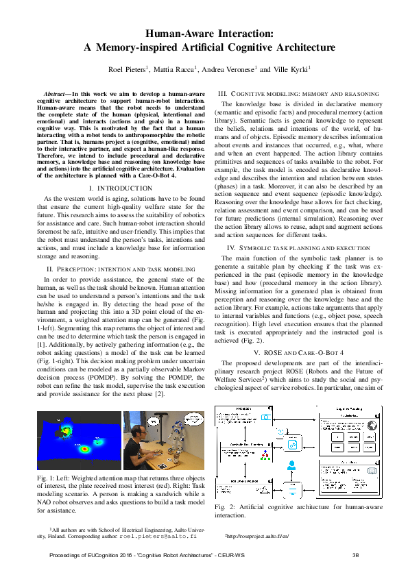 (PDF) Human-Aware Interaction: A Memory-inspired Artificial Cognitive ...
