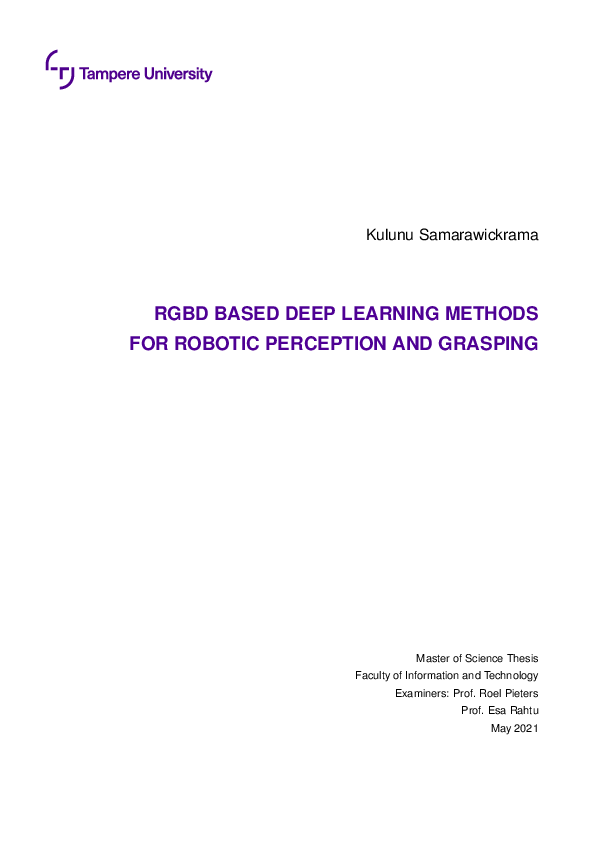 (PDF) RGB-D Based Deep Learning Methods for Robotic Perception and Grasping