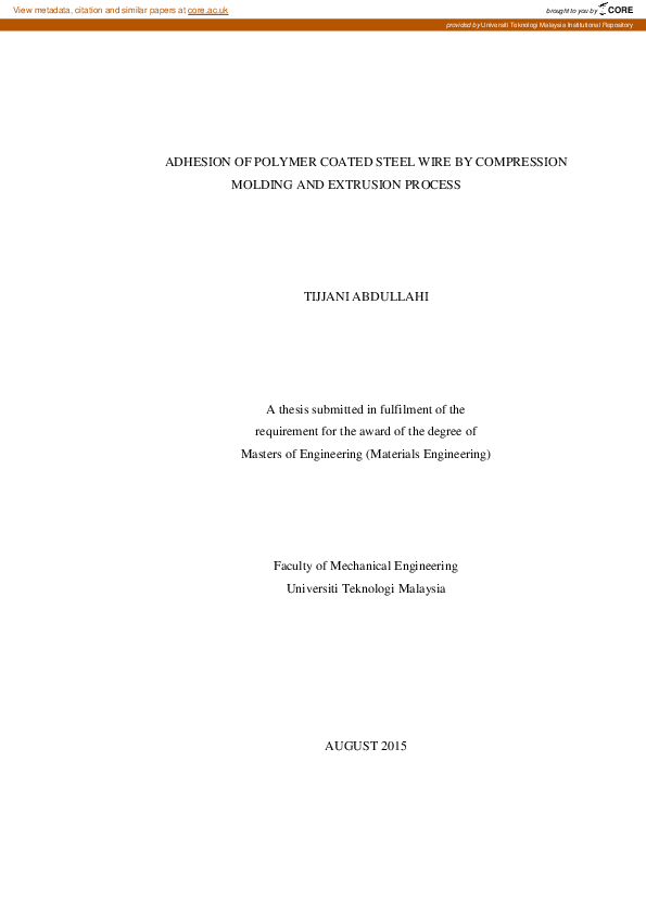 (PDF) Adhesion of polymer coated steel wire by compression molding and ...