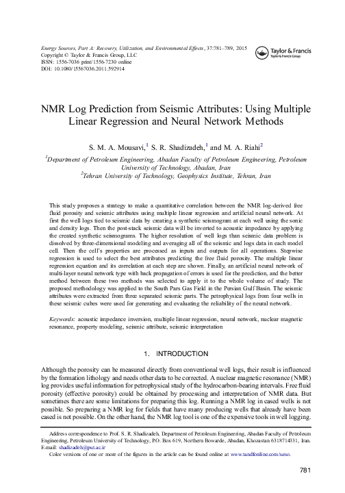 (PDF) NMR Log Prediction from Seismic Attributes: Using Multiple Linear ...