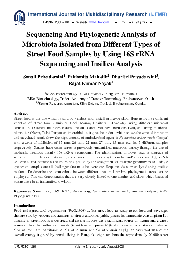 (PDF) Sequencing And Phylogenetic Analysis of Microbiota Isolated from ...