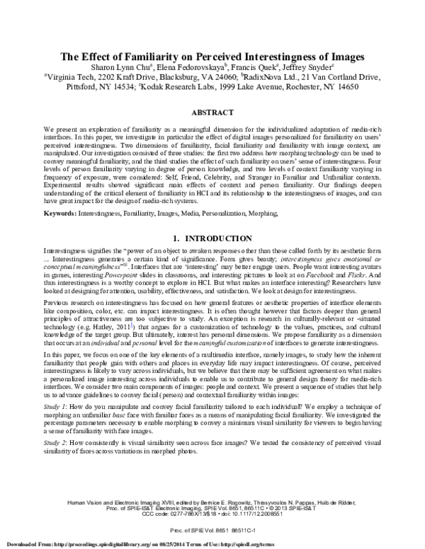 (PDF) The effect of familiarity on perceived interestingness of images