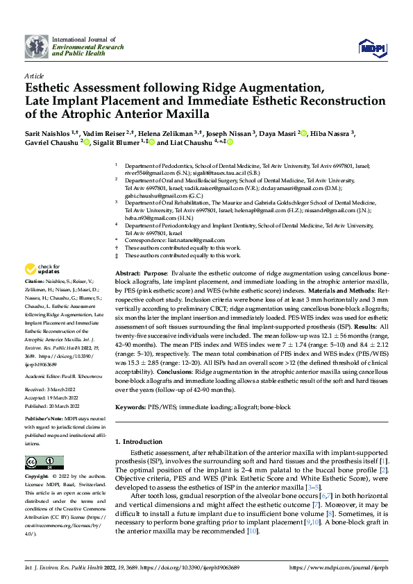 (PDF) Esthetic Assessment following Ridge Augmentation, Late Implant ...