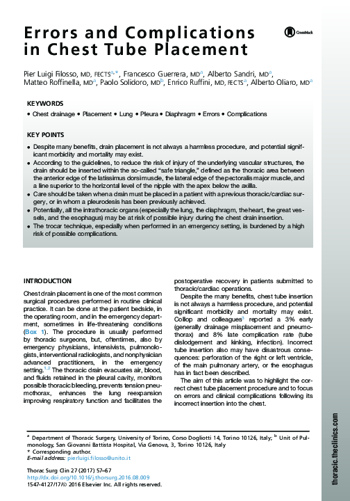 (PDF) Errors and Complications in Chest Tube Placement