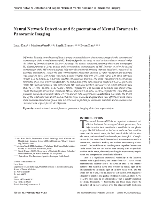 (PDF) Neural Network Detection and Segmentation of Mental Foramen in ...