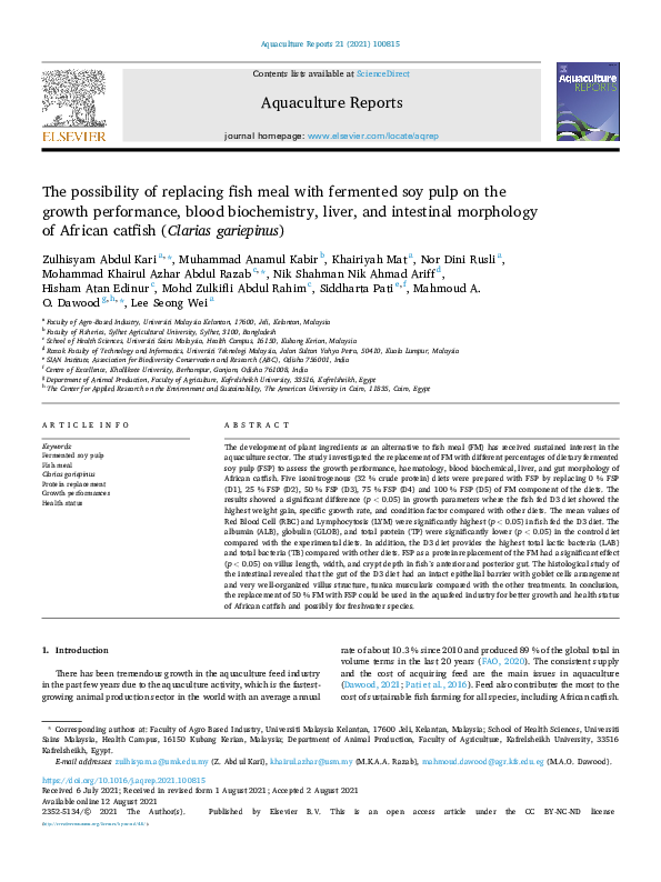 (PDF) The possibility of replacing fish meal with fermented soy pulp on ...