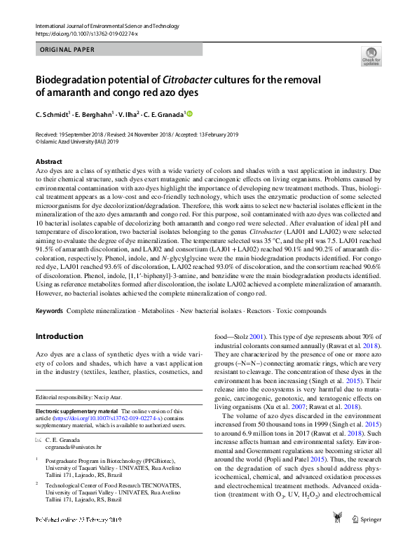 (PDF) Biodegradation potential of Citrobacter cultures for the removal ...