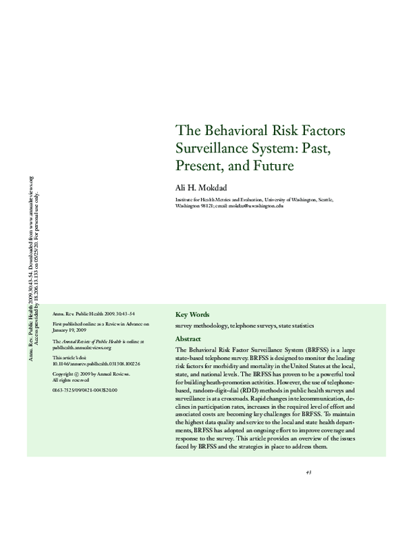 (PDF) The Behavioral Risk Factors Surveillance System: Past, Present ...