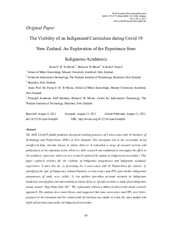 (PDF) Impact of COVID-19 on Indigenous Curriculum in NZ