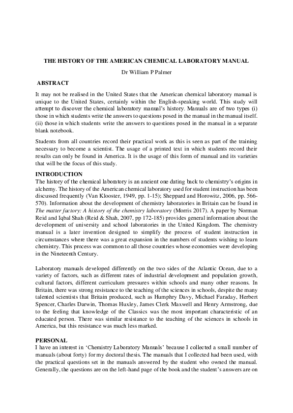 (PDF) THE HISTORY OF THE AMERICAN CHEMICAL LABORATORY MANUAL