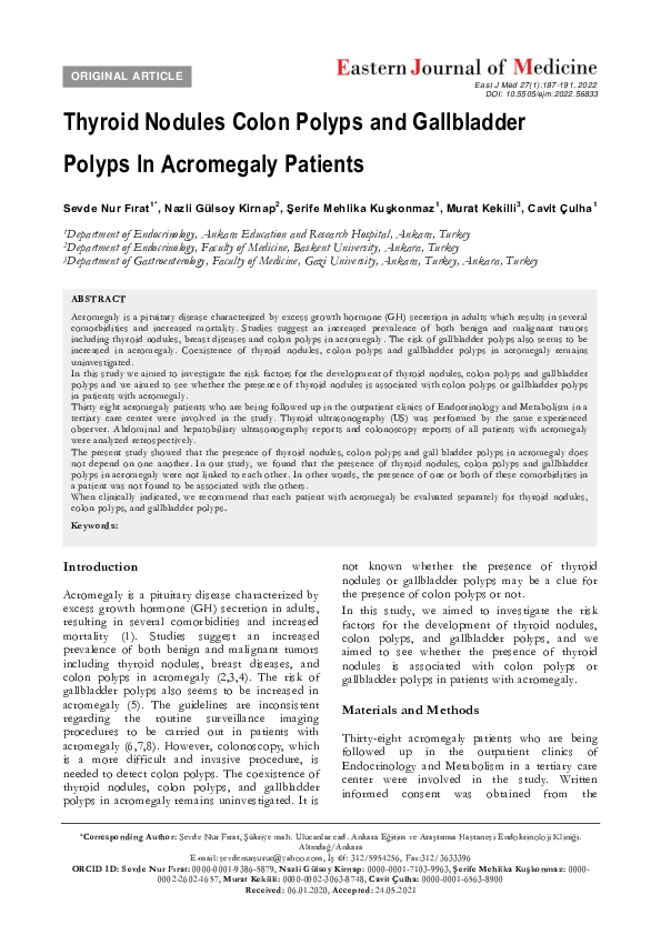 (PDF) Thyroid Nodules Colon Polyps And Gallbladder Polyps In Acromegaly ...
