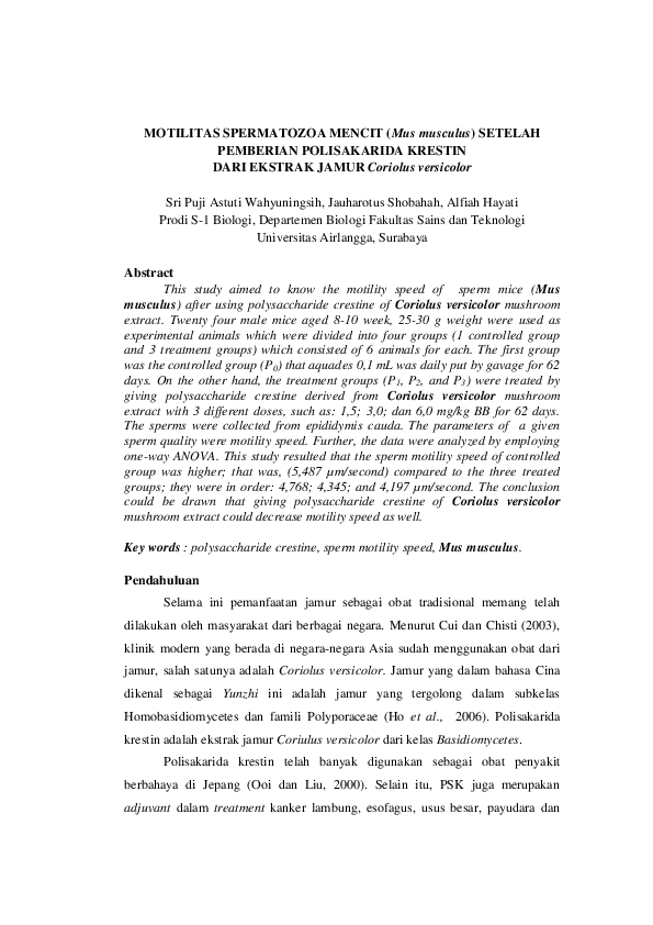(PDF) MOTILITAS SPERMATOZOA MENCIT (Mus musculus) SETELAH PEMBERIAN ...