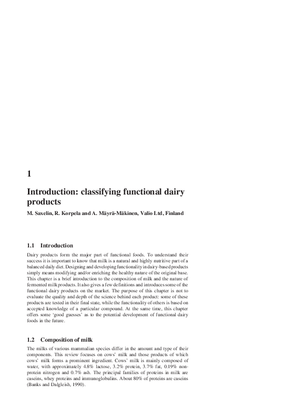 (PDF) Introduction: classifying functional dairy products