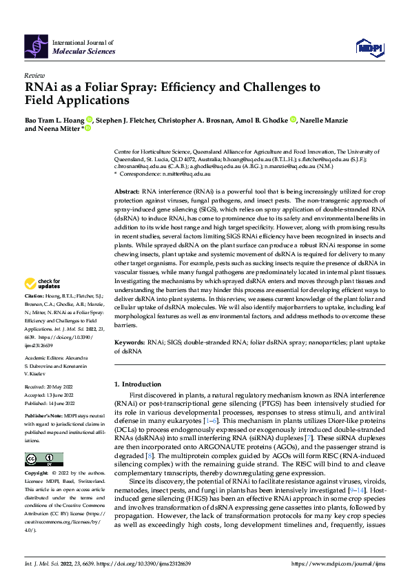 (PDF) RNAi as a Foliar Spray: Efficiency and Challenges to Field ...