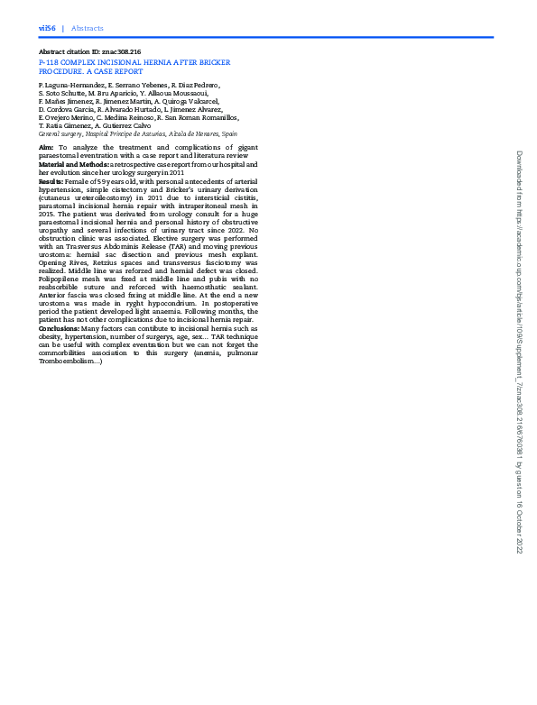 (PDF) P-118 Complex Incisional Hernia After Bricker Procedure. A Case ...