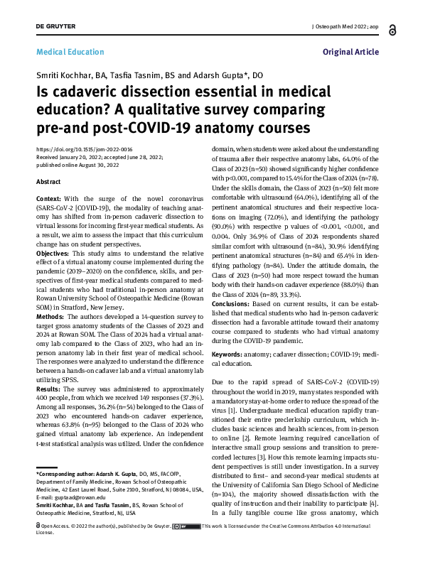 (PDF) Is cadaveric dissection essential in medical education? A ...