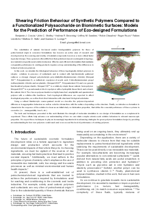 (PDF) Shearing Friction Behaviour of Synthetic Polymers Compared to a Functionalized ...