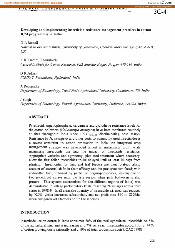 (PDF) Developing and implementing insecticide resistance management practices in cotton ICM ...