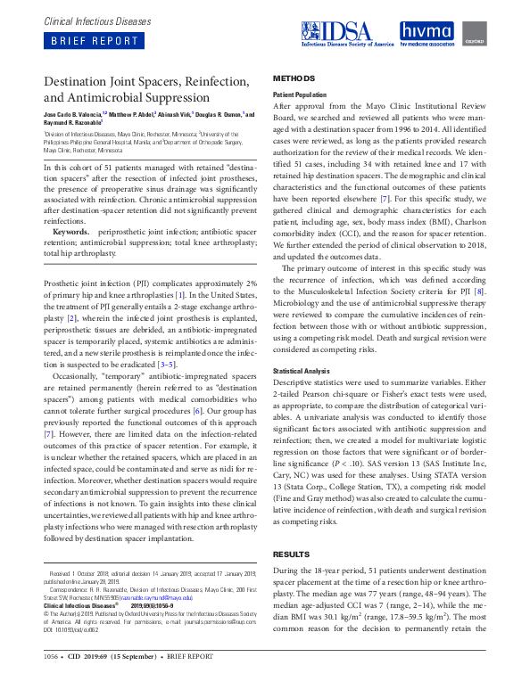 (PDF) Destination Joint Spacers, Reinfection, and Antimicrobial Suppression