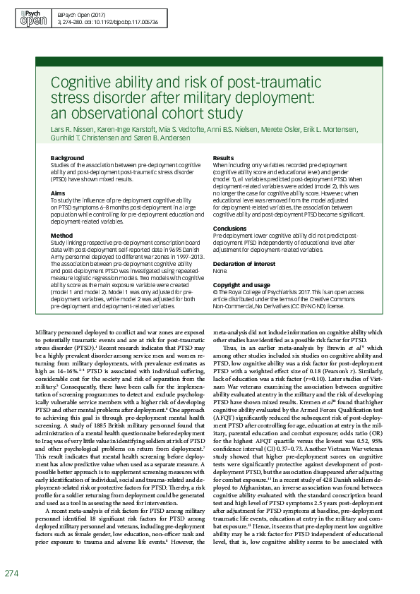 (PDF) Cognitive ability and risk of post-traumatic stress disorder ...