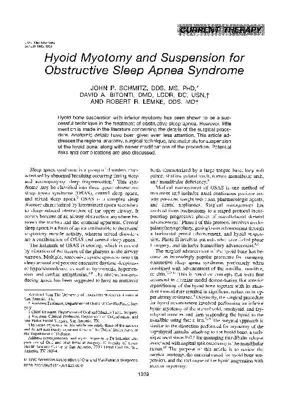 (PDF) Hyoid myotomy and suspension for obstructive sleep apnea syndrome