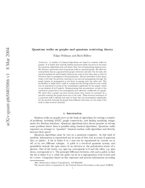 (PDF) Quantum walks on graphs and quantum scattering theory