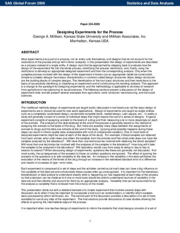 (PDF) Designing Experiments for the Process