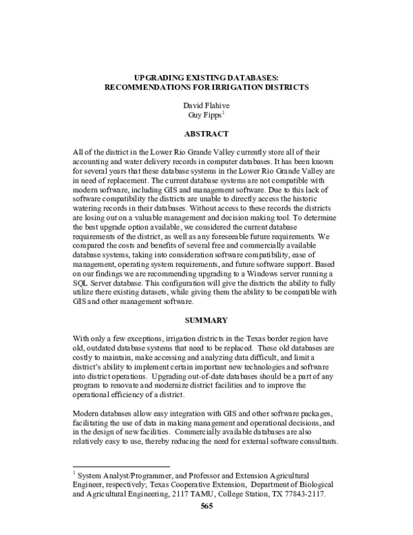 (PDF) Upgrading Existing Databases Recommendations for Irrigation Districts