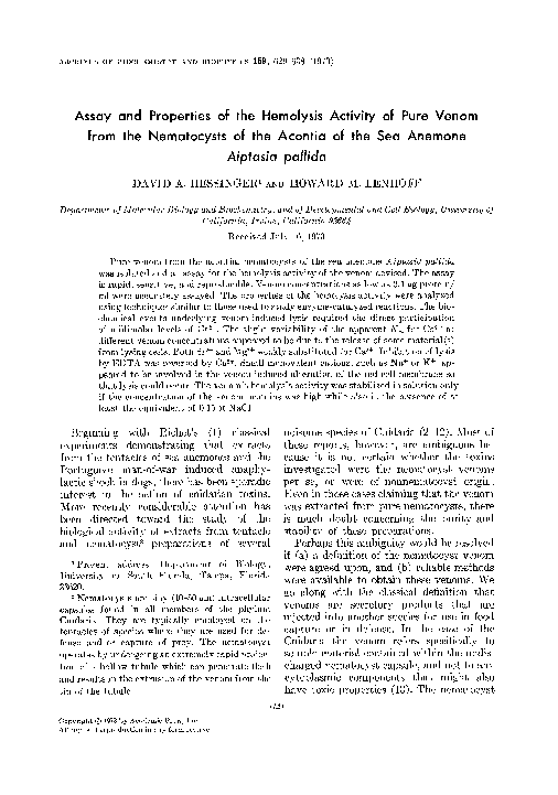 (PDF) Assay and properties of the hemolysis activity of pure venom from ...
