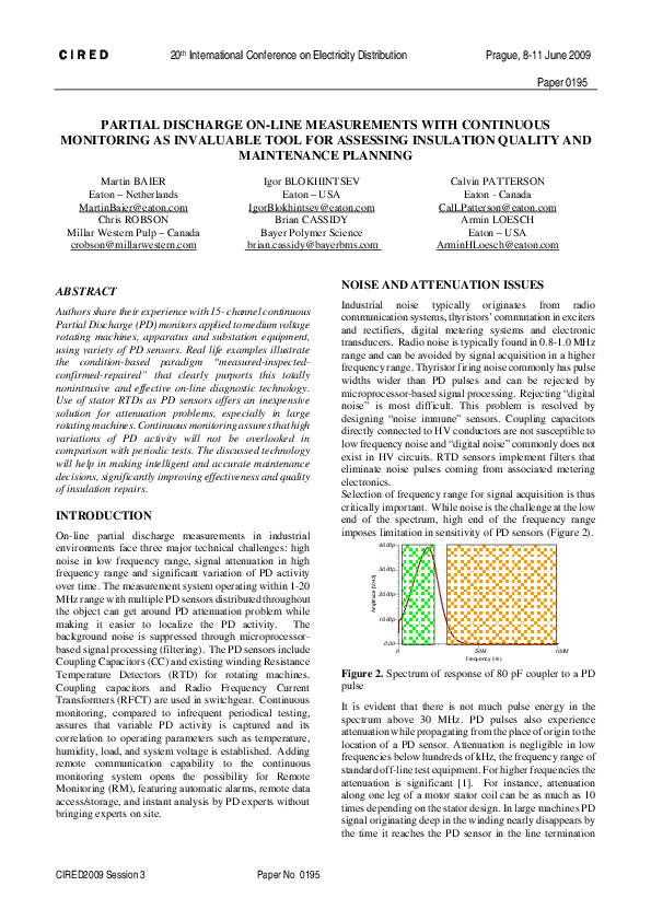 (PDF) Partial discharge on-line measurements with continuous monitoring ...